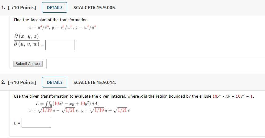Solved 1. (-/10 Points] DETAILS SCALCET6 15.9.005. Find the | Chegg.com