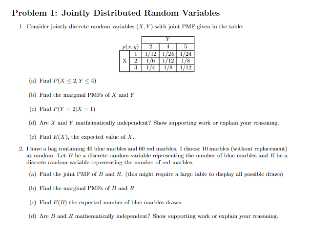 Solved Problem 1: Jointly Distributed Random | Chegg.com