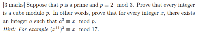 Solved [3 marks] Suppose that p is a prime and p = 2 mod 3. | Chegg.com