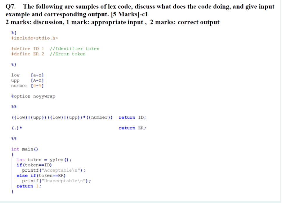 Solved Q7 The Following Are Samples Of Lex Code Discuss 