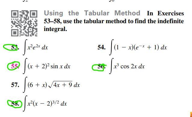 Solved Using the Tabular Method In Exercises 53–58, use the | Chegg.com