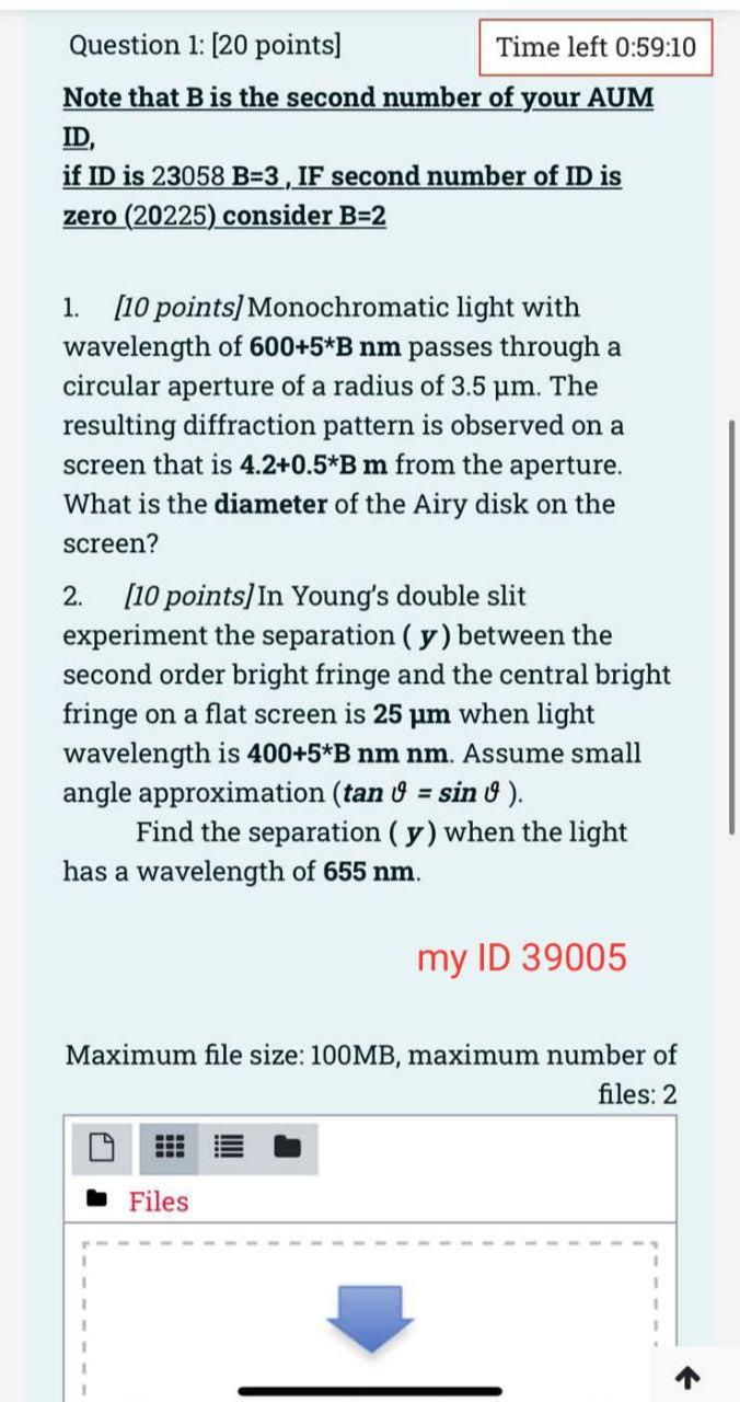 Solved Question 1: [20 points) Time left 0:59:10 Note that B | Chegg.com