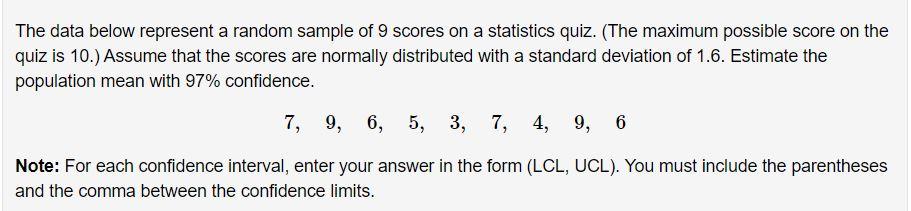 Solved The data below represent a random sample of 9 scores | Chegg.com