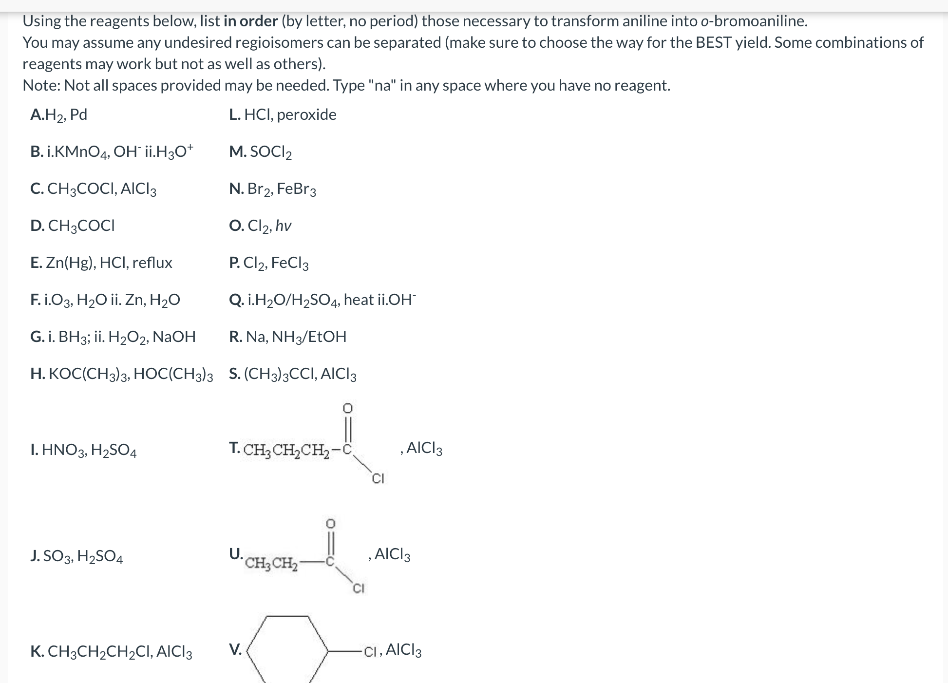 Solved Using the reagents below, list in order (by letter, | Chegg.com