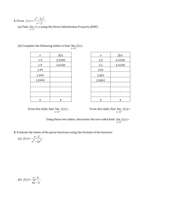 Solved 2, Given f(x)= x-2 (a) Find lim f(x) using the Direct | Chegg.com