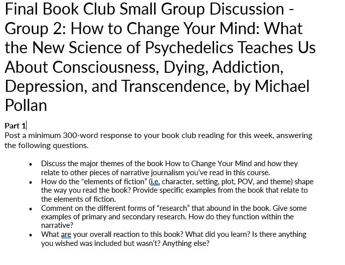 Final Book Club Small Group Discussion - Group 2: How | Chegg.com