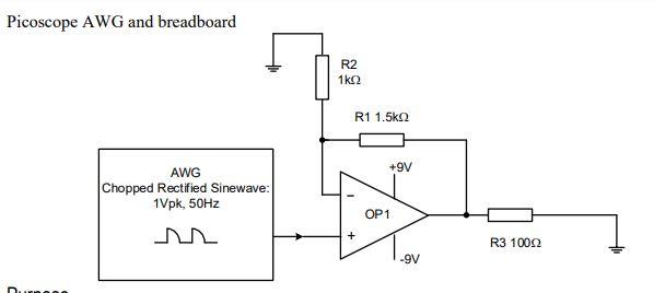 Picoscope AWG and breadboard R2 1kΩ R1 1.5ko +9V AWG | Chegg.com