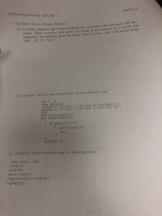 Solved System Programming (CIS 340) Spring 18 1. (9 points) | Chegg.com