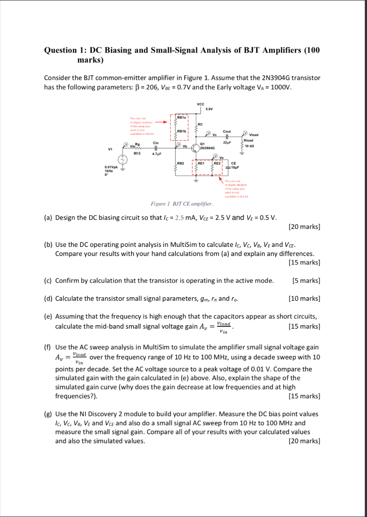 Solved Question 1: DC Biasing and Small-Signal Analysis of | Chegg.com