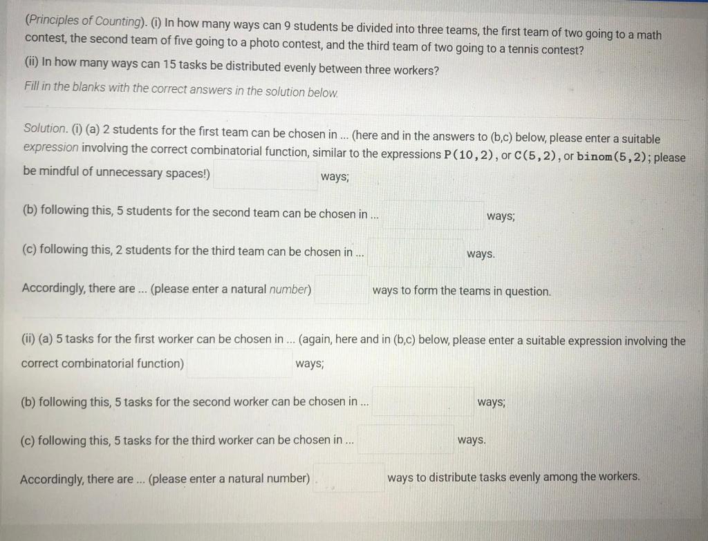 Solved (Principles of Counting). () In how many ways can 9 | Chegg.com