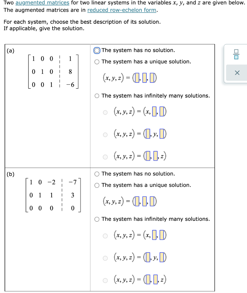 Solved Two augmented matrices for two linear systems in the | Chegg.com