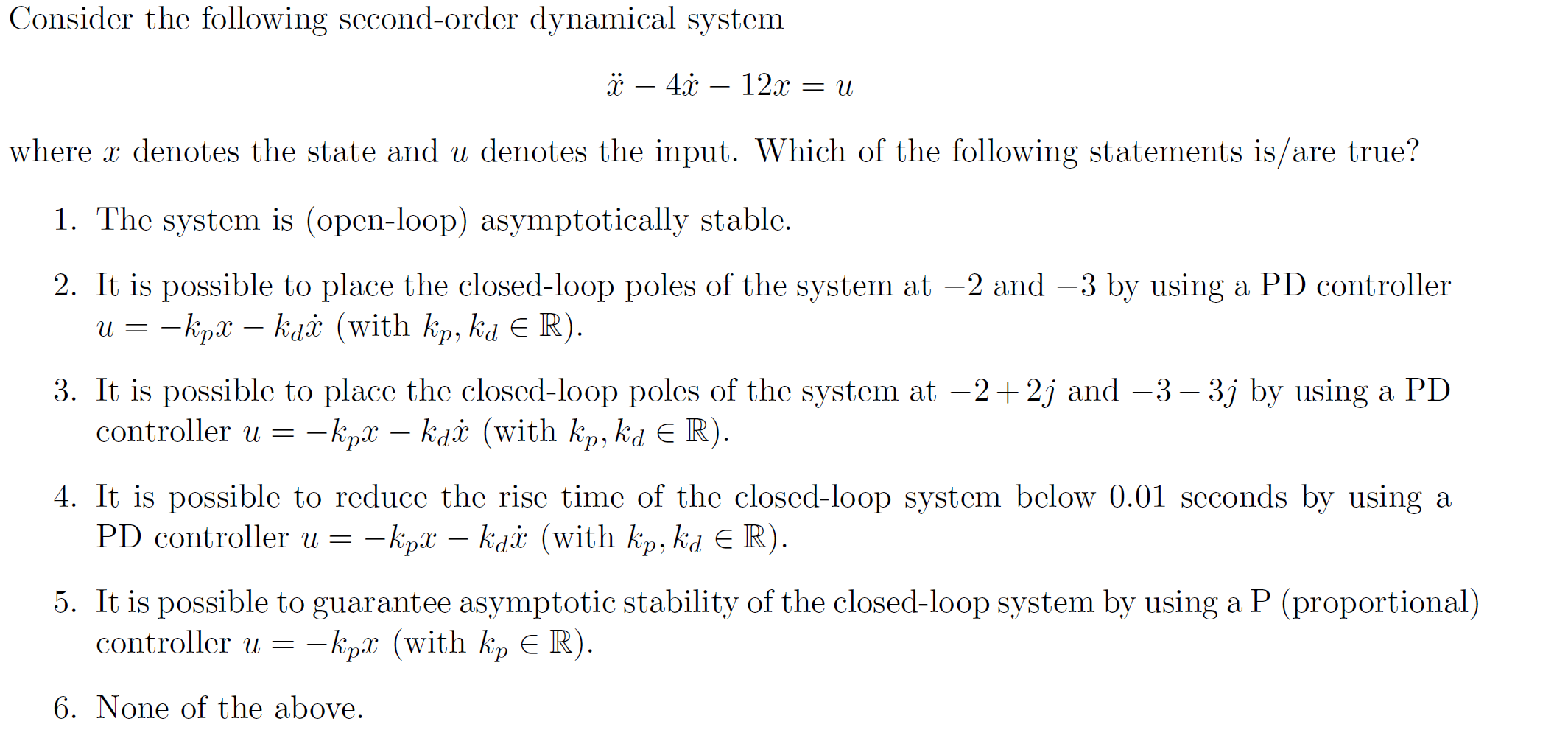 Consider the following second-order dynamical system | Chegg.com