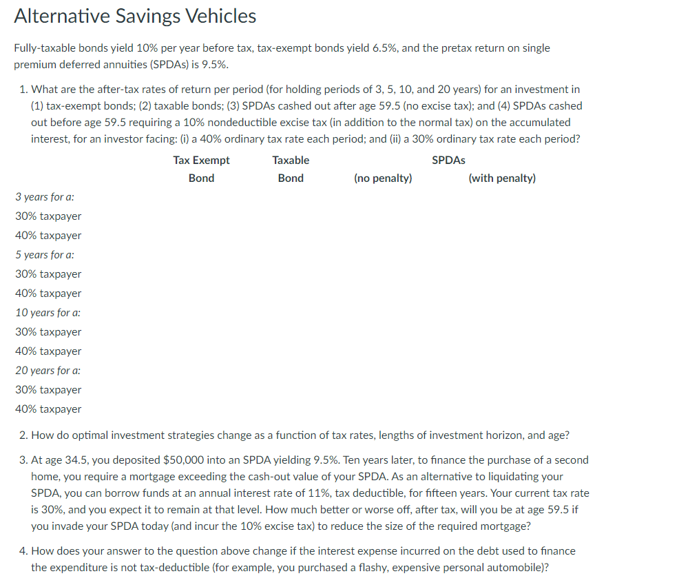 Solved Alternative Savings Vehicles Fully-taxable bonds | Chegg.com