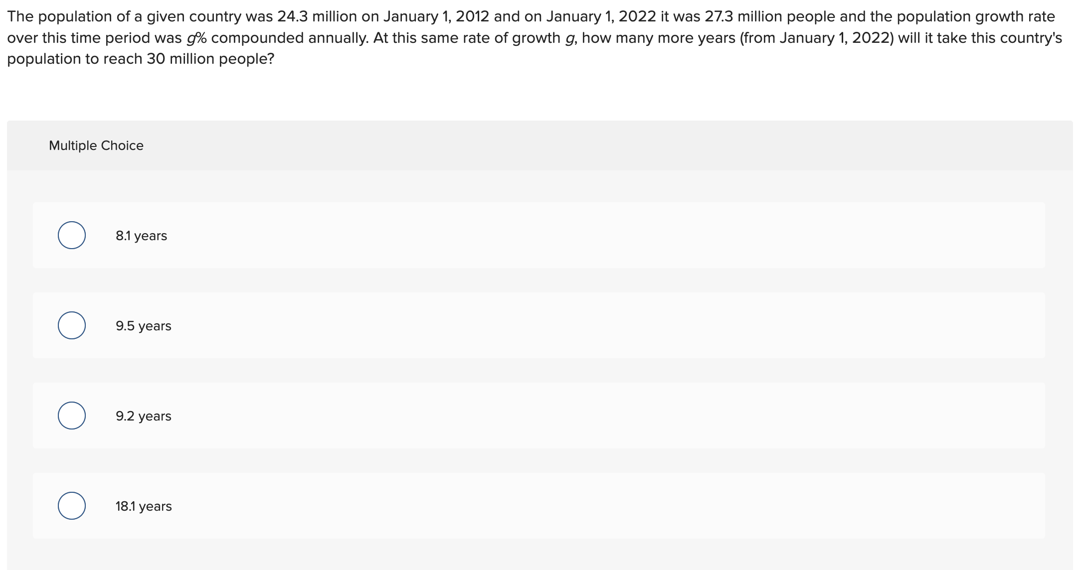 Solved The population of a given country was 24.3 ﻿million | Chegg.com