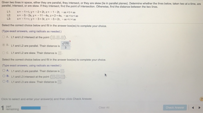 Solved Given two ines in space, either they are parallel, | Chegg.com