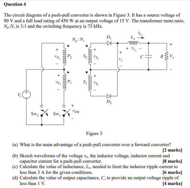 Solved Question 4 The circuit diagram of a push-pull | Chegg.com
