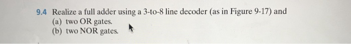 Solved 9.4 Realize a full adder using a 3-to-8 line decoder | Chegg.com