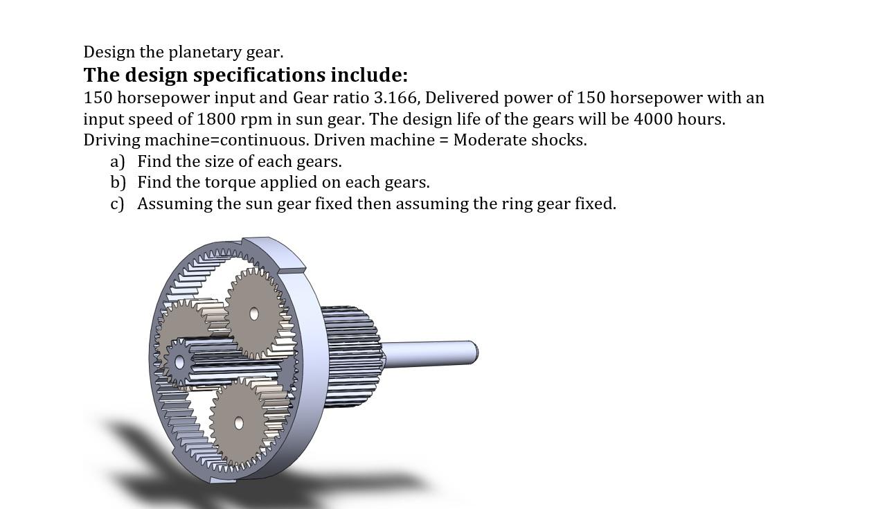 Solved Design the planetary gear. The design specifications | Chegg.com