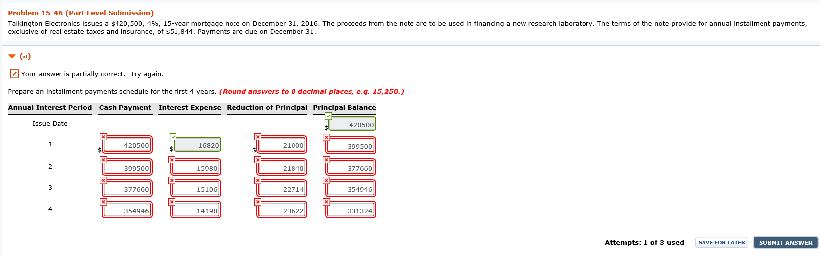 Solved Problem 15-4A (Part Level Submission) Talkington | Chegg.com