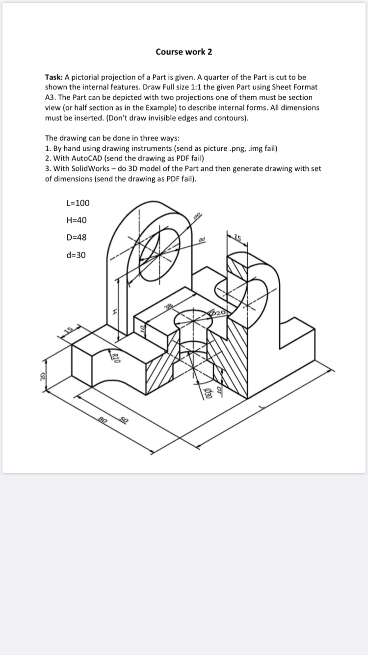 Solved Course work 2 Task: A pictorial projection of a Part | Chegg.com