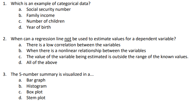 Solved 1. Which is an example of categorical data? a. Social | Chegg.com