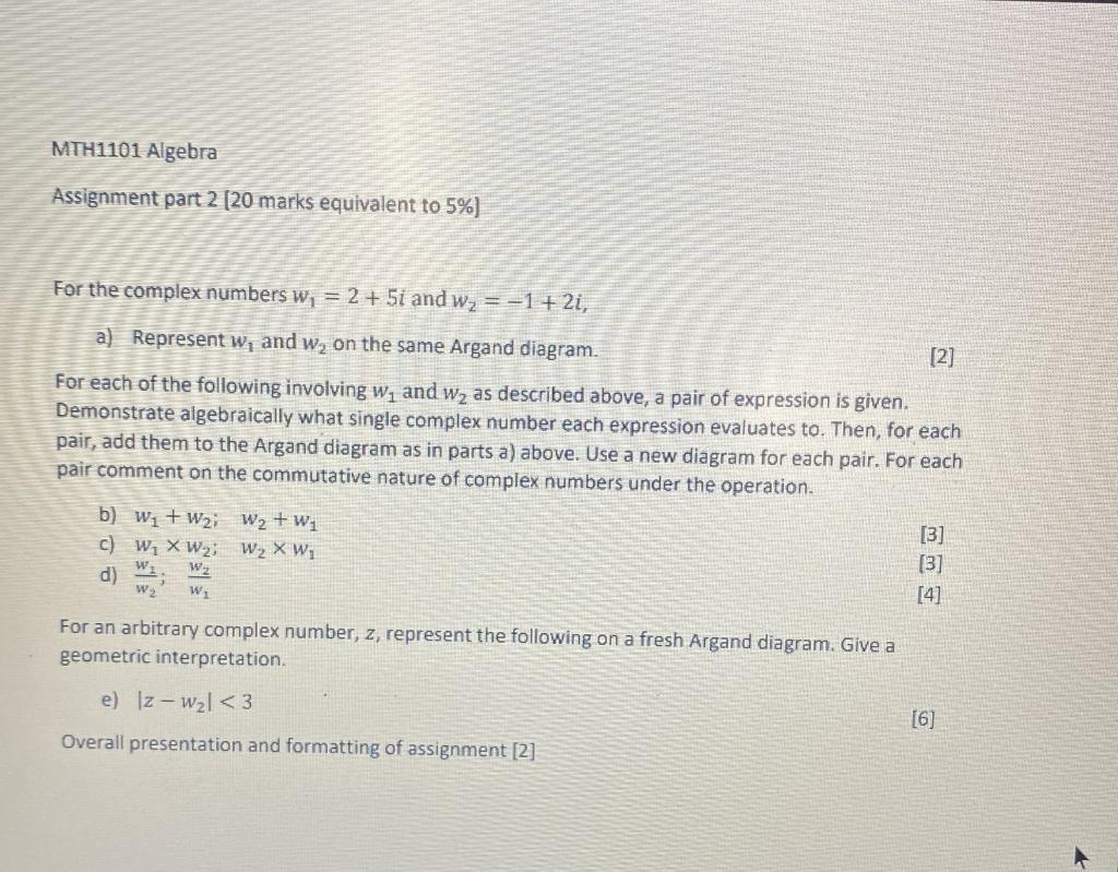 For the complex numbers w1=2+5i and w2=−1+2i, a) | Chegg.com