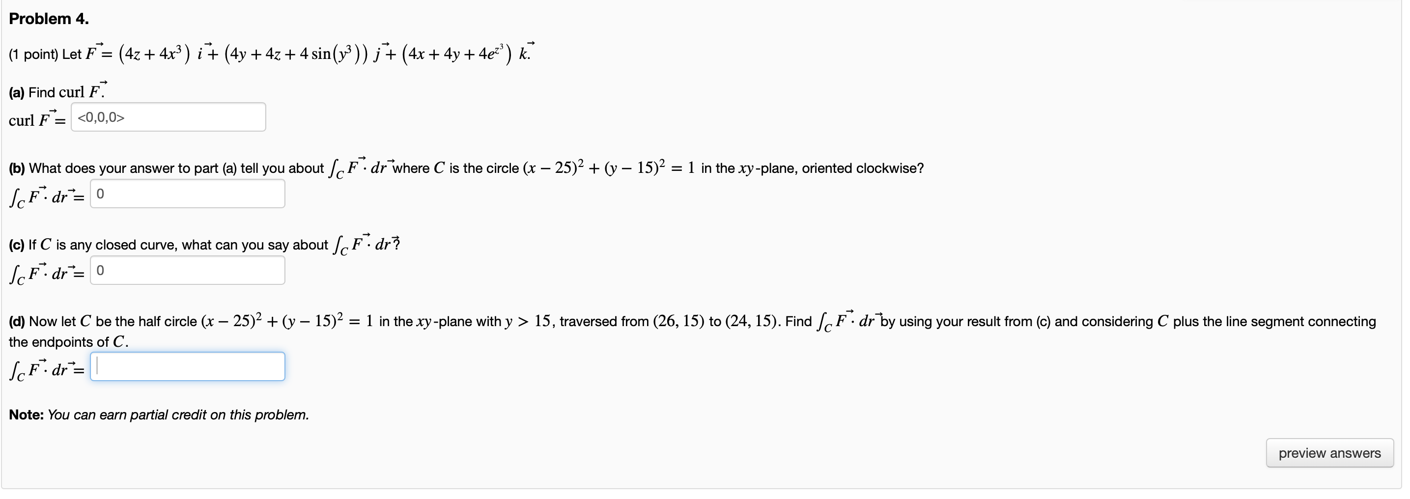 Solved Problem 4. (1 point) Let F = (4x + 4xy) i + (4y + 4z | Chegg.com