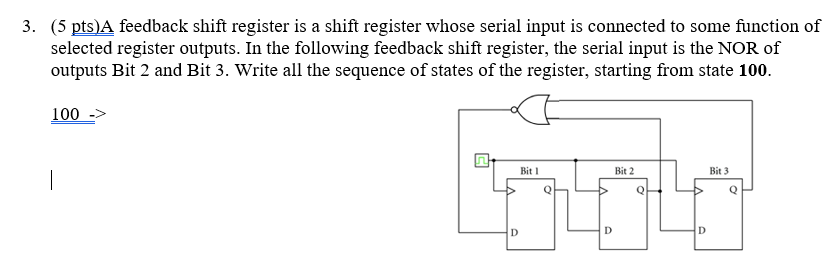 Solved 3. (5 pts) A feedback shift register is a shift | Chegg.com