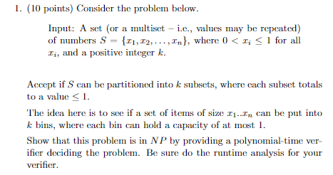 Solved (10 ﻿points) ﻿Consider the problem below.Input: A set | Chegg.com