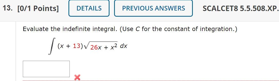 Solved 13. [0/1 Points] DETAILS PREVIOUS ANSWERS SCALCET8 | Chegg.com