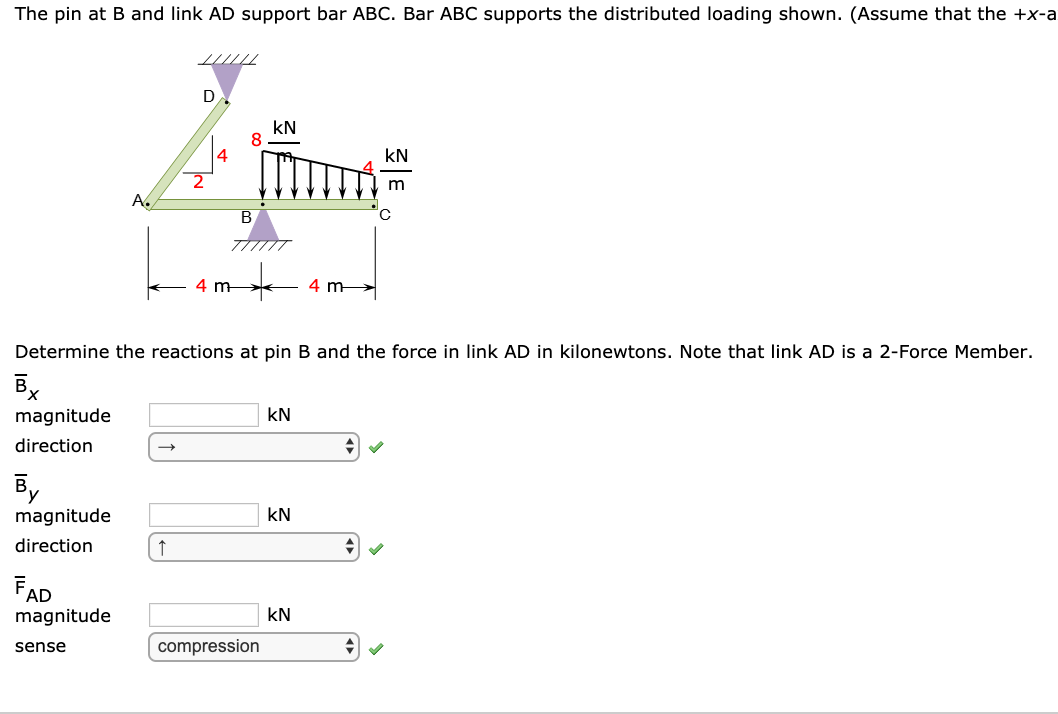 Solved The pin at B and link CD support bar ABC. Bar ABC | Chegg.com