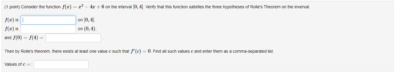 Solved (1 point) Consider the function f(x) = x2 - 4x + 6 on | Chegg.com