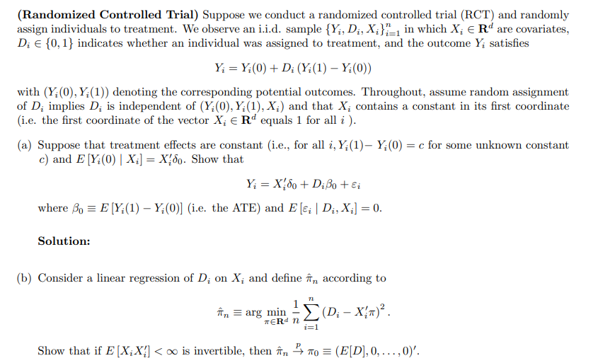 Solved (Randomized Controlled Trial) Suppose we conduct a | Chegg.com
