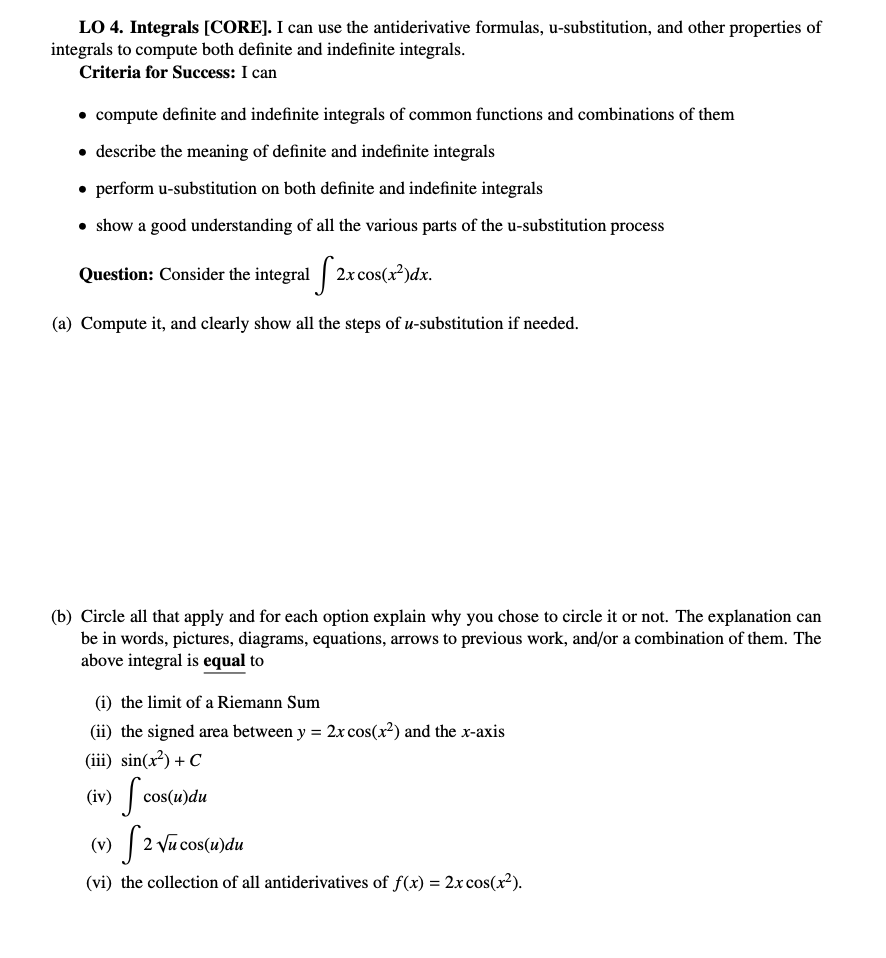 Solved LO 4. Integrals [CORE]. I can use the antiderivative | Chegg.com