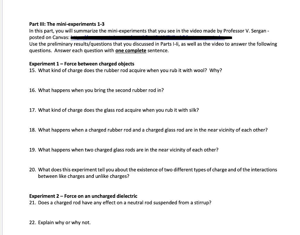 Solved Part III: The mini-experiments 1-3 In this part, you | Chegg.com
