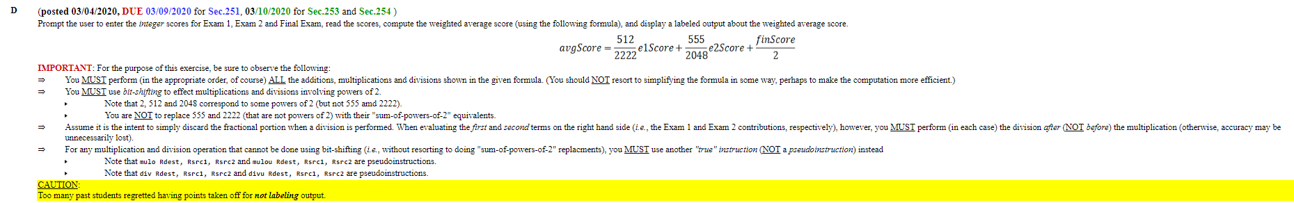 D (posted 03/04/2020, DUE 03/09/2020 for Sec.251, | Chegg.com