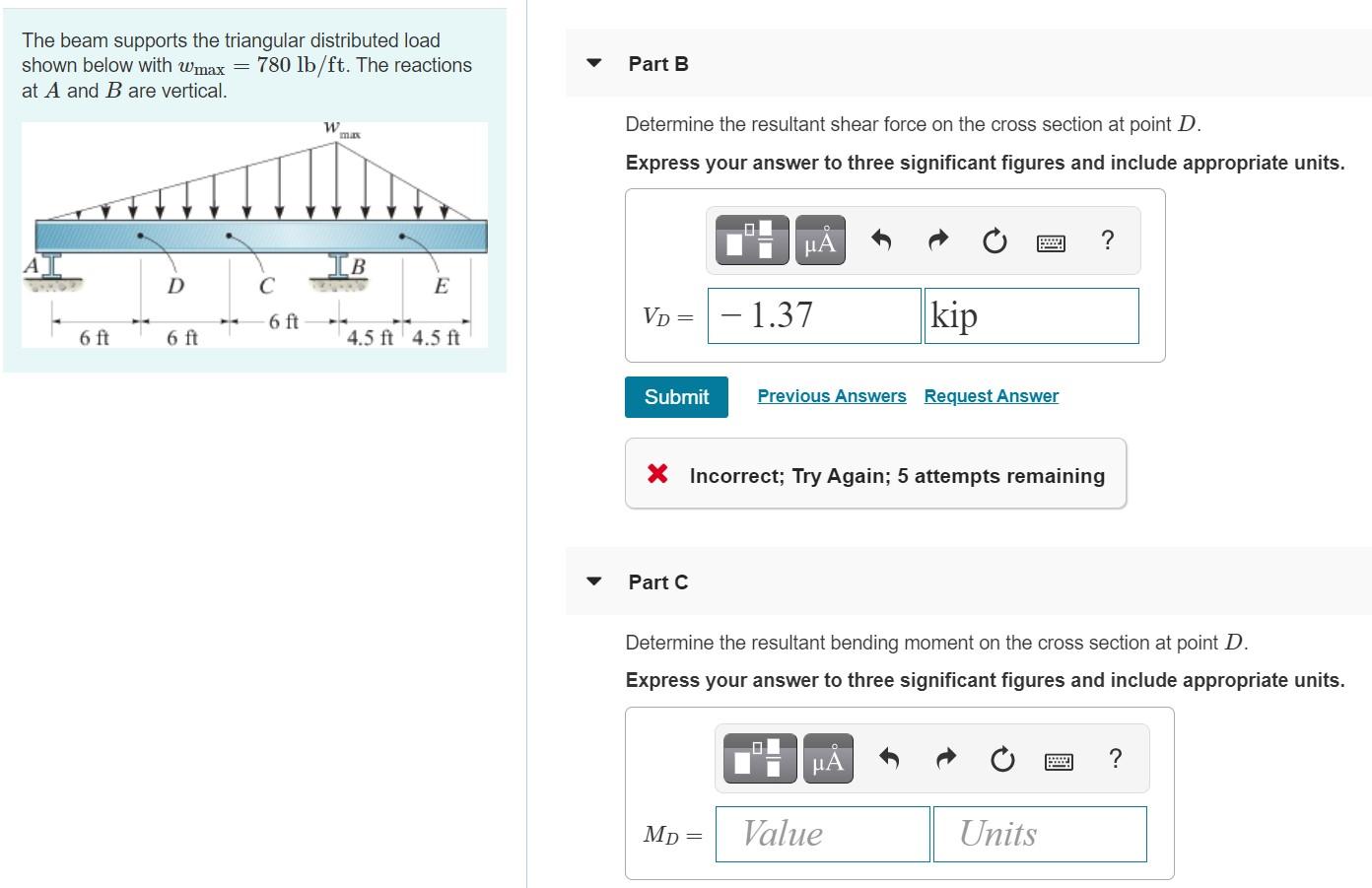 Solved The beam supports the triangular distributed load | Chegg.com
