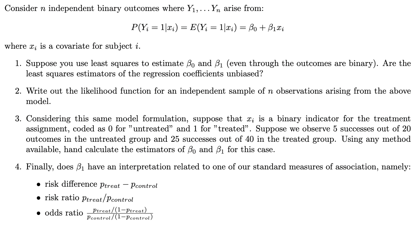 Solved Consider n ﻿independent binary outcomes where | Chegg.com