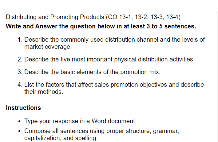 Solved Distributing and Promoting Products (CO 13-1, 13-2, | Chegg.com