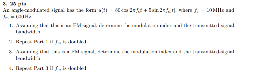 Solved An angle-modulated signal has the form | Chegg.com