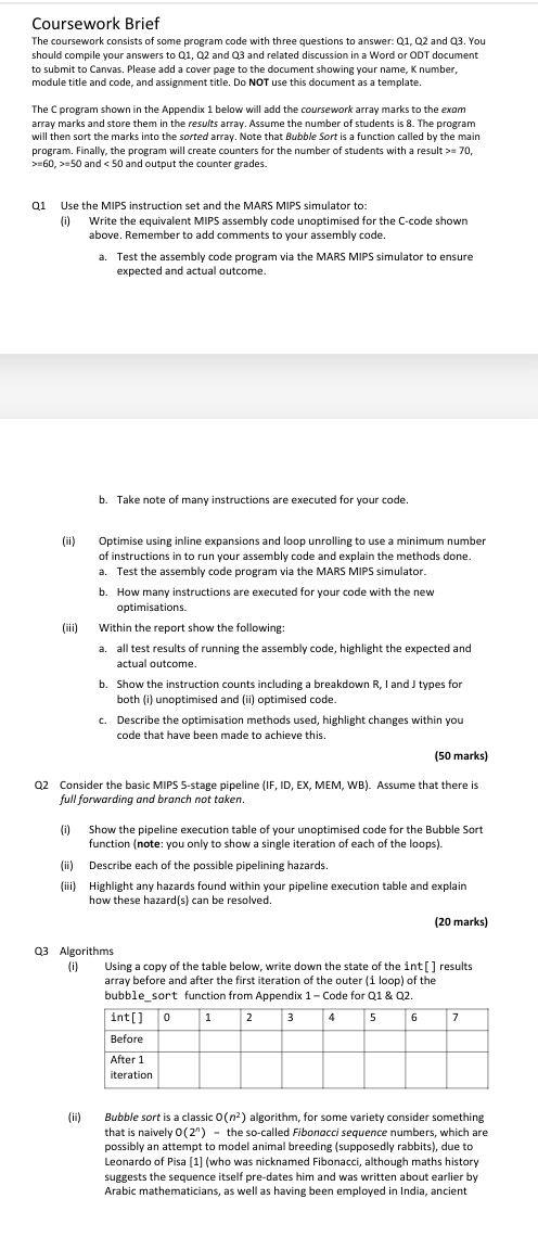 Solved Coursework Brief The coursework consists of some | Chegg.com
