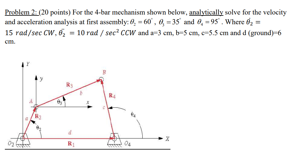 Solved Problem 2: (20 points) For the 4-bar mechanism shown | Chegg.com