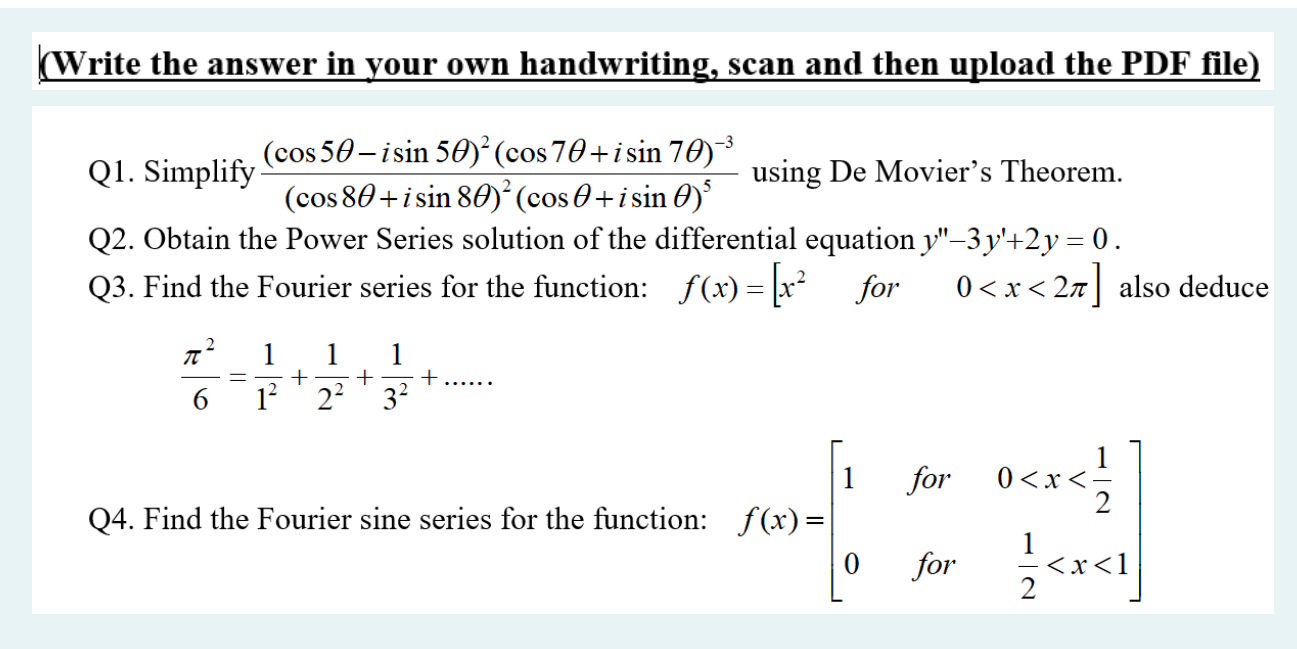 Solved Write the answer in your own handwriting, scan and | Chegg.com