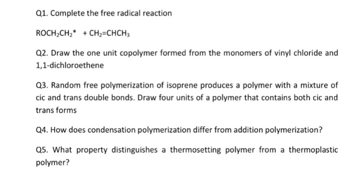 Solved Q1. Complete the free radical reaction ROCH2CH2 | Chegg.com