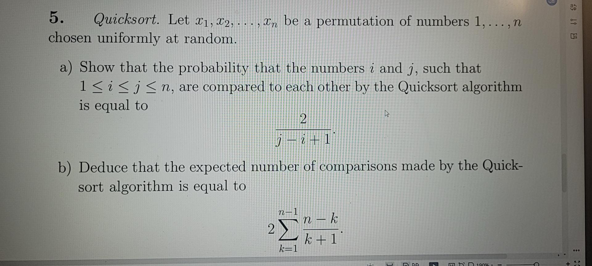 Solved 5. Quicksort. Let x1,x2,…,xn be a permutation of | Chegg.com