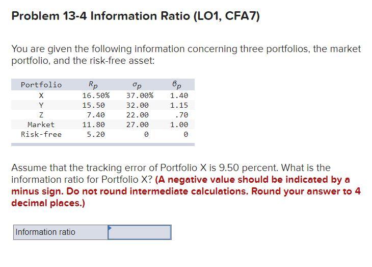 Solved Problem 13-4 Information Ratio (LO1, CFA7) You are | Chegg.com
