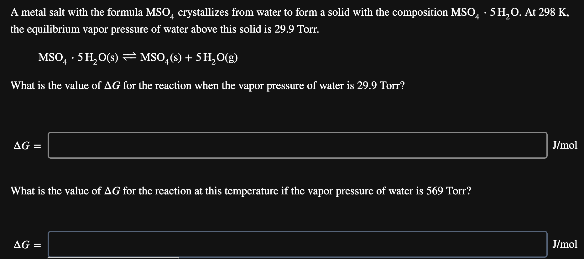 Solved A metal salt with the formula MSO4 crystallizes from | Chegg.com