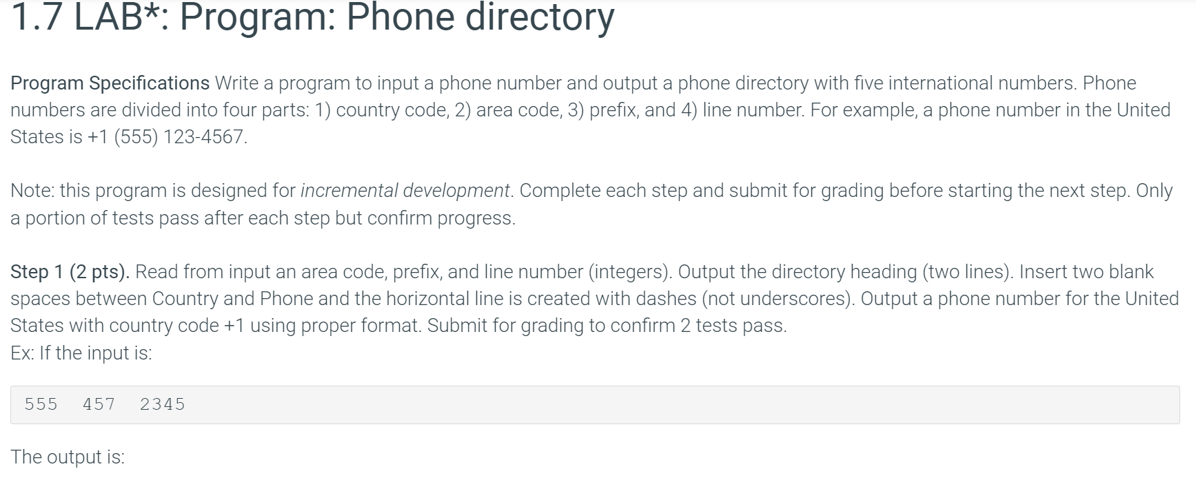 Solved 1.7 LAB*: Program: Phone directory Program | Chegg.com