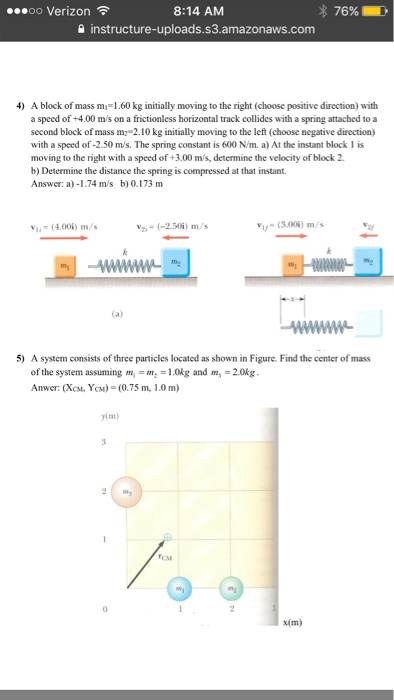 Solved A block of mass m_1 = 1.60 kg initially moving to the | Chegg.com
