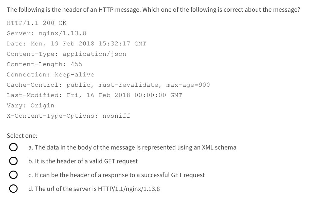 Solved The following is the header of an HTTP message. Which | Chegg.com